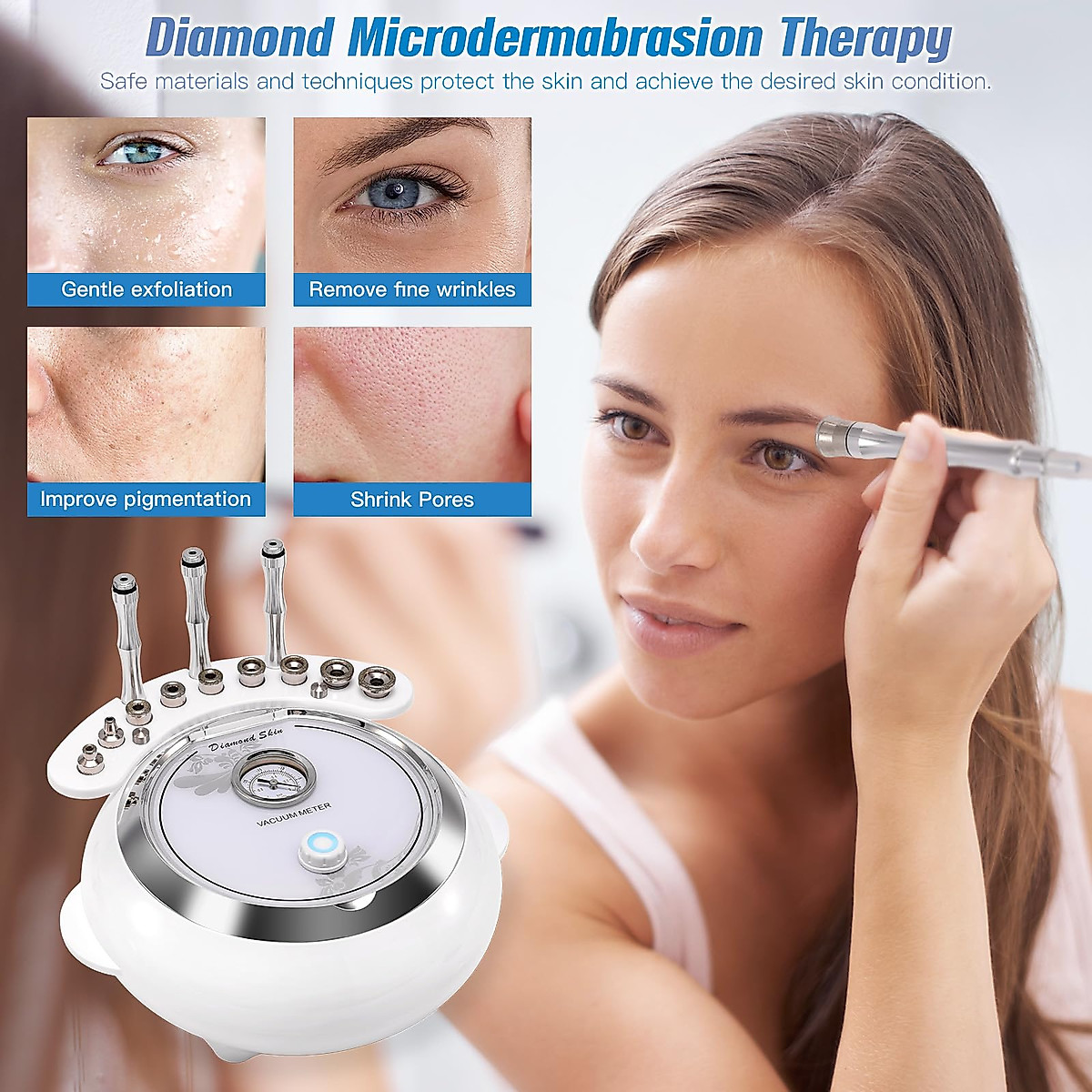 3 in 1 Diamond Microdermabrasion Machine, TopDirect Facial Skin Care Salon Equipment w/Vacuum & Spray (Strong Suction Power: 65-68cmhg)