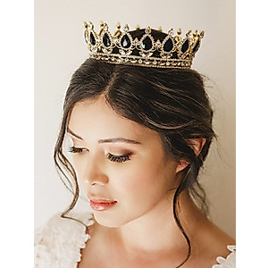 SWEETV Crystal Queen Crown for Women, Rhinestone Wedding Tiara Headband, Full Round Princess Crown Hair Accessories for Prom Birthday Costume Party,Champagne+Gold