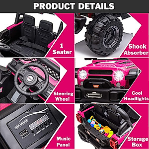 Kids Ride On Car with Parent Remote Control 4x4 Ride On Truck Car Kids Electric Vehicles 12V Ride on Toys for Boys Girls Power Vehicles Wheels, Single Seat, Storage Box, Rose Pink