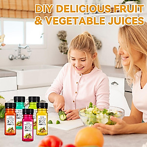 50 Pcs 2oz Clear Plastic Bottles, Mini Juice Bottle with Black Screw Lid, Juice Bottles Empty Reusable Liquid Vial Freezer Safe Drinking Beverage Container Leak Proof for Juice Milk Water Beverages