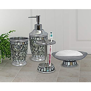 nu steel (Set of 4) Iceberg Bath Accessory set in Ice Gray: Includes Soap Dish, Toothbrush Holder, Tumbler, Soap/ Lotion Dispenser