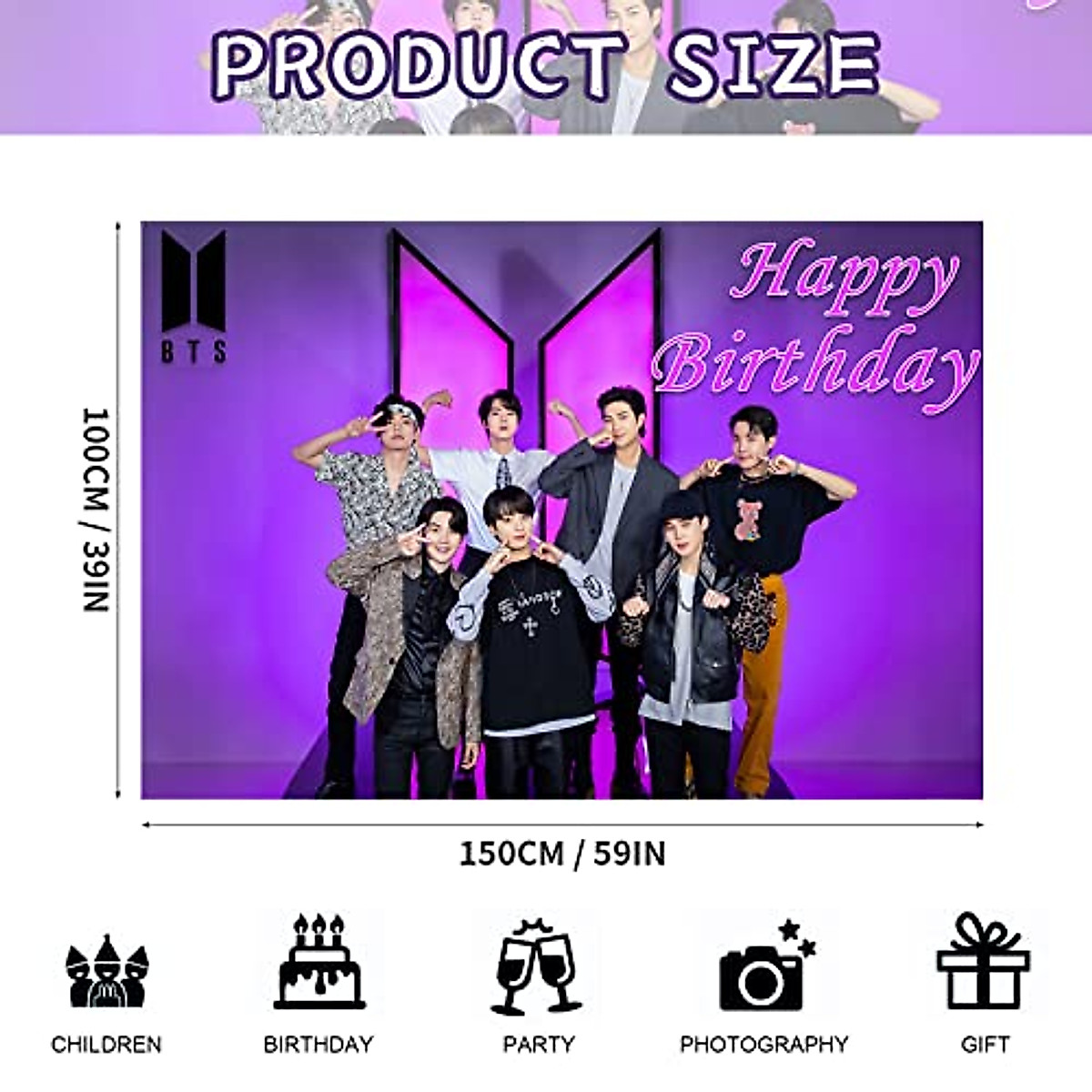 BTS Birthday Party Decoration, BTS Bangtan Boys Party Photo Backdrop 5 x 3 FT and 24 Pcs BTS Balloon, BTS Merch Background Supplies for Army, Fans