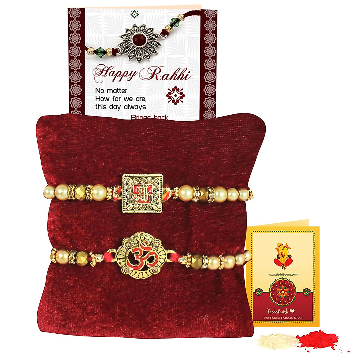 TIED RIBBONS Bhai Dooj Rakhi for Brother Set of 2 Rakhi Set, Rakhi Card, Bhai Dooj Tika Set - Bhaiya Dooj Rakhi Bracelet for Brother Rakhi for Bhaiya, Rakhi Gifts for Brother, Bro Rakhi Thread