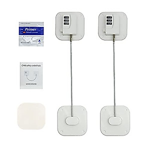 NewBinn 2 Pack Refrigerator Lock Combination, White Child Safety Fridge Coded Lock, No Drilling Cabinet Safety Security Lock for Babies, Used in Freezer Doors, Window, Closets, with Strong Adhesive