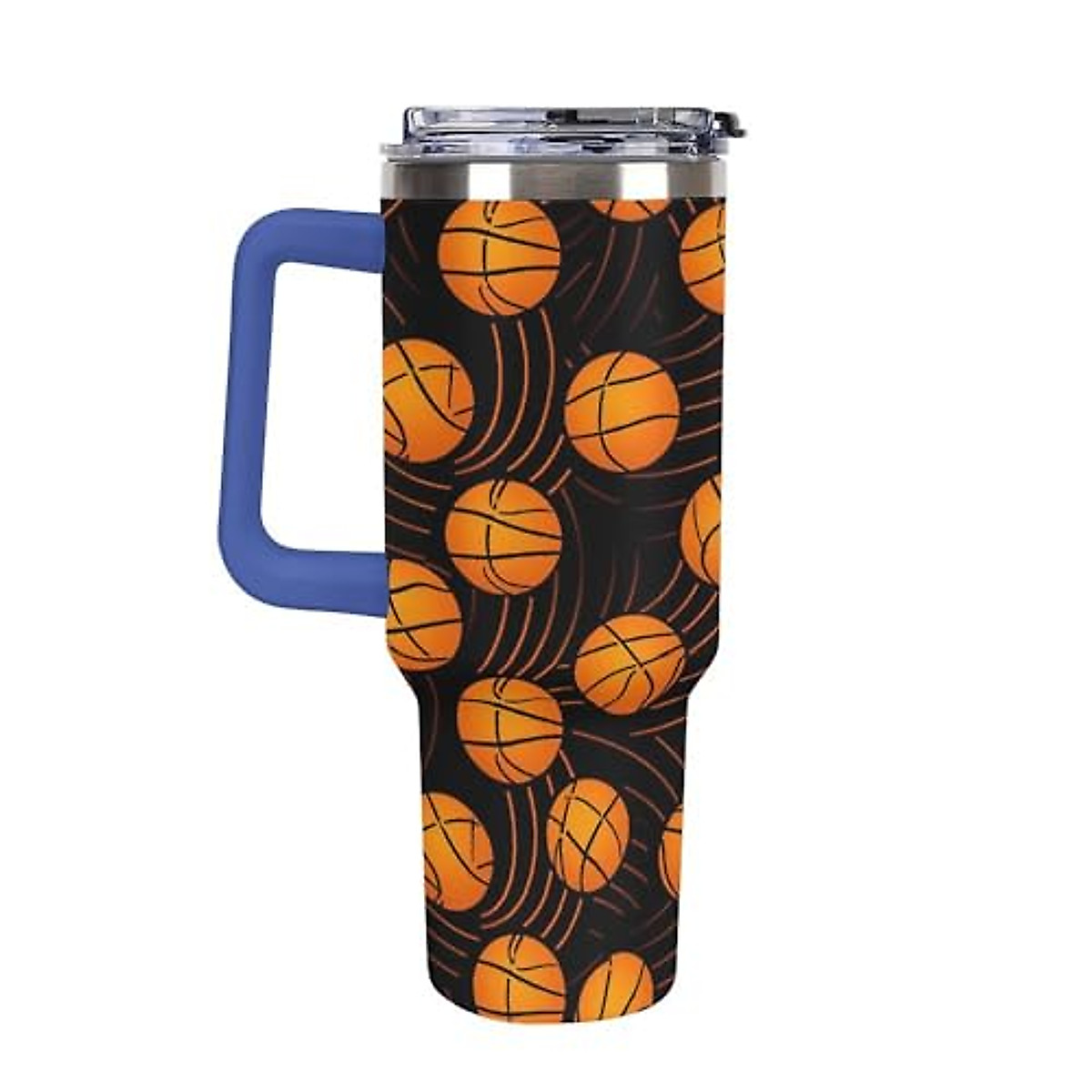 Sports Basketball Pattern 40 Oz Car Cup Stainless Steel Travel Mug Leak-Proof Insulated Tumbler with Handle Deep Blue-style