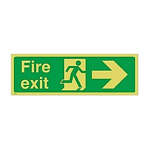 Renococo Fire Exit Sign Stickers,Photoluminescent Fire Safety"Fire Exit" Sign,Decal Adhesive Glow in The Dark with Direction Arrows 14in x 5.5Inch