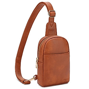 Hvjcez Small Sling Bag for Women Waterproof Vegan Leather Crossbody Fanny Pack Chest Bag for Women Trendy Crossbody Purse for Travel Gift Brown