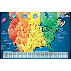 ImageAbility North America Laminated Gloss Time Zone Area Code Map with Reverse Lookup, Desk Size 11 by 17 Inches