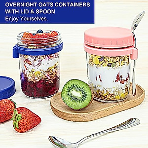 Overnight Oats Containers, 16 oz Overnight Oats Glass Jars with Lids and Spoon, 4Pack Airtight Overnight Oats Cup Wide Mouth Mason Jars for Yogurt,Cereal,Milk,Salad,Chia Pudding