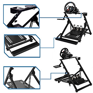 Anman Foldable Sim Racing Wheel Stand with Fixed Slot Fit for Logitech G25 G27 G29 G920 G923 Fanatec Thrustmaster Racing Simulator Tilt Adjustable Steering Wheel Stand,Wheel & Pedal Not Included