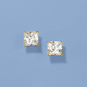 Ross-Simons Princess-Cut CZ Stud Earrings in 14kt Yellow Gold