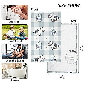 ALAZA Cute Cow Print Animal Blue Buffalo Plaid Hand Towels for Bathroom 1OO% Cotton 2 pcs Face Towel 16 x 28 inch, Absorbent Soft & Skin-Friendly