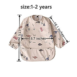 GZMM Waterproof Baby Bibs,Infant Toddler Long Sleeve Feeding Bib With Food Catcher,Easy Clean & Washable