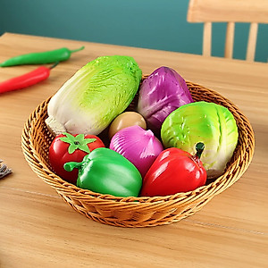 WUWEOT 2 Pack Woven Bread Basket, 12 Inch Round Imitation Rattan Fruit Basket, Tabletop Food Vegetables Serving Basket, Vintage Round Food Serving Baskets, Brown