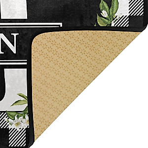 Custom Family Name Buffalo Plaid with Lemon Doormat Non-Slip Anti Fatigue Personalized Kitchen Rug 39 x 20 Inch Personalized Comfort Entryway Door Mats Perfect Carpet for Home Decor