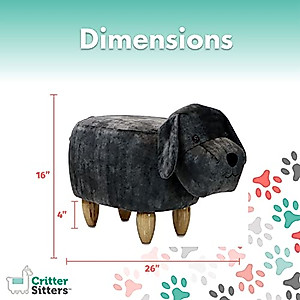 Critter Sitters 14-In. Seat Height Faux-Suede Dark Gray Dog Animal Shape Small Ottoman, Kids Furniture for Nursery, Bedroom, Playroom, and Living Room Decor, Multifunctional Cushioned Step Stool