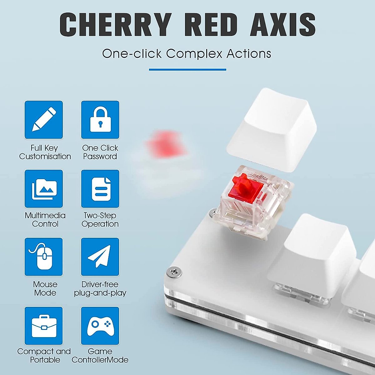 Ecarke Mini 4-Key OSU Keypad Hotswap One Handed Keypad Mechanical Gaming Keyboard,Can Self Programming Macro,with 1.5m USB-C Data Cable（Upgrade Cherry Shaft & RGB LED）