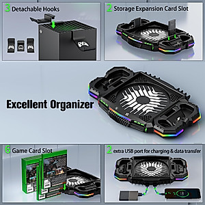 Cooling Fan Charging Stand for Xbox Series X Console and Controller - Vertical Cooler System & Charger Station with 15 RGB Light Modes, 2 Batteries and 3 Holders for Xbox Series X Accessories Storage