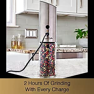 Automatic USB Rechargeable Salt and Pepper Grinder Set - Gravity Electric Salt and Pepper Grinder Set with LED Light and Adjustable Coarseness - Easy to Clean - Cleaning Brush Included - Ideal Gift