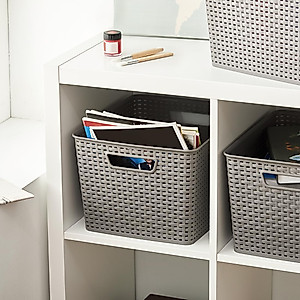 EZOWare 18 Quarts Woven Plastic Storage Basket Bin Set, Large Organizer Knit Tote Box - Set of 6, Gray