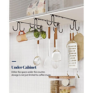 Luckinow Mug Hooks Under Cabinet 3 Pack, Coffee Cup Hooks for Hanging Under Shelf, Mug Organizer Rack with 12 Hooks for Displaying Mugs, Coffee Cups and Kitchen Utensils, Black