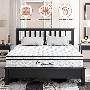 Vesgantti Queen Size Mattress, 12 Inch Hybrid Queen Mattress in a Box, Queen Bed Mattress with Memory Foam and Pocket Spring, Ergonomic Design & Pressure Relief, Medium Firm Feel, 60"*80"*12"