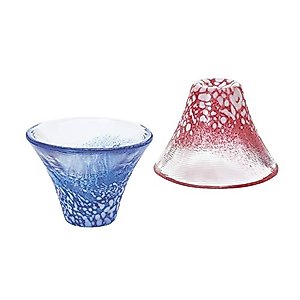 東洋佐々木ガラス Toyo Sasaki Glass G635-T72 Cold Sake Glass, Pair, Congratulations Cup, Mt. Fuji Cold Sake Cup, Made in Japan, Blue & Red, 1.2 fl oz (35 ml), Pack of 2