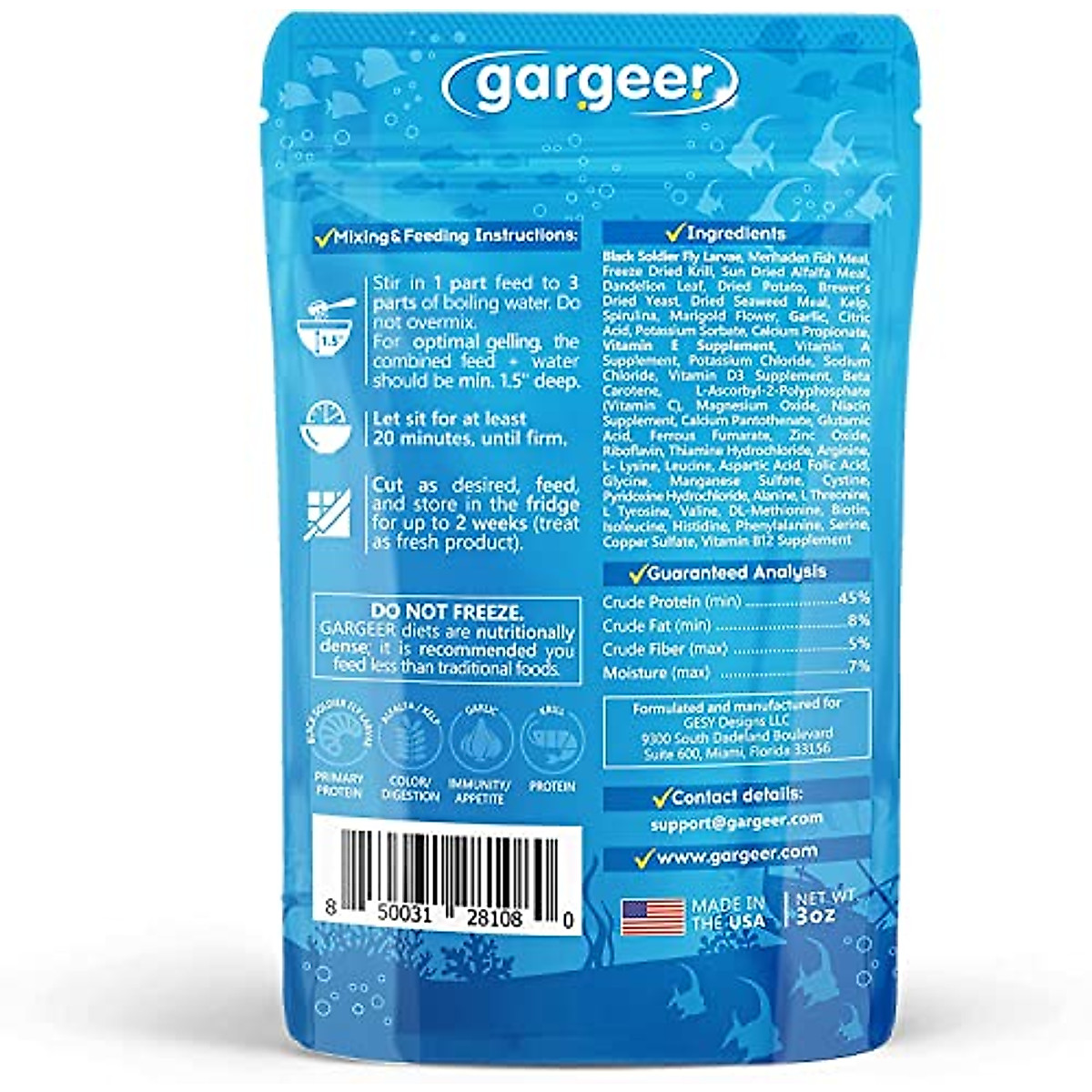Gargeer 3oz Marine Fish Food for Advanced Breeders. Complete Saltwater Fish Gel Diet. Proudly Made in The USA, Using Premium Ingredients, Ocean Reef Nutrition, Fortified Gourmet Formula. Enjoy...