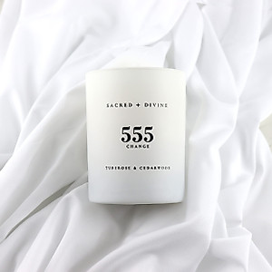 Sacred + Divine 555 "Change Scented Intention Candle, Tuberose and Cedarwood, Angel Number Manifestation Candle, Soy Coconut Aromatherapy Candle, 80 Hour Burn Time, Holiday Gift-Ready Box