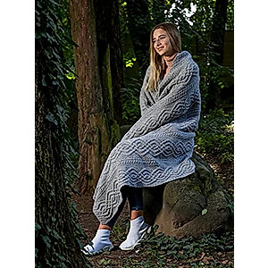 SAOL Luxurios Dara 100% Merino Wool Cable Knit Aran Throw/Blanket (Grey) by 69 x 44 inches