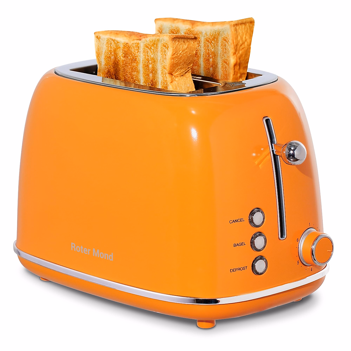 2 Slice Toaster Roter Mond Retro Stainless Steel Toaster with Bagel, Cancel, Defrost Function and 6 Bread Shade Settings Bread Toaster, Extra Wide Slot and Removable Crumb Tray, Orange