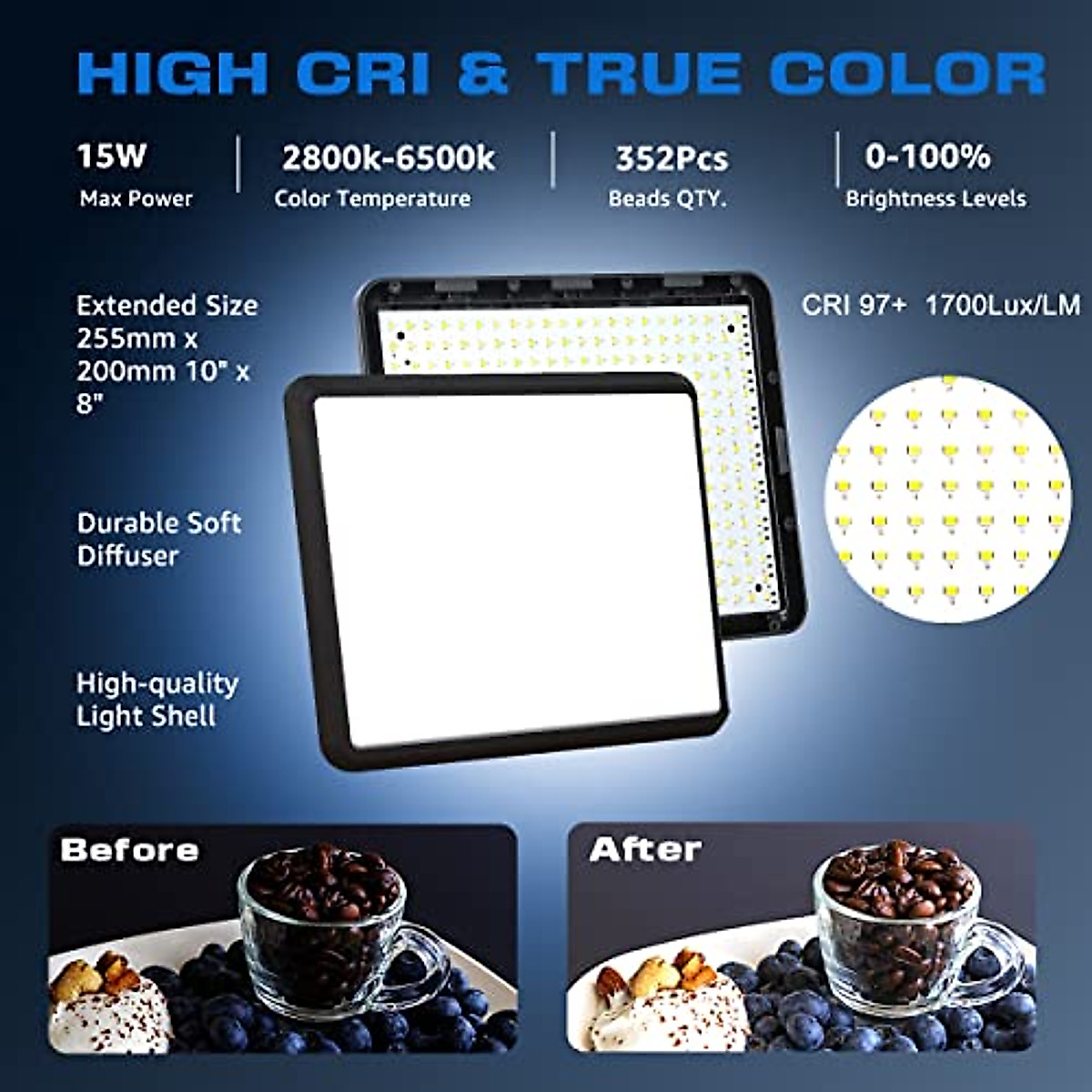 2-Pack LED Video Light Kit, NiceVeedi Studio Light, 2800-6500K Dimmable Photography Lighting Kit with Tripod Stand&Phone Holder, 73" Stream Light for Video Recording, Game Streaming, YouTube