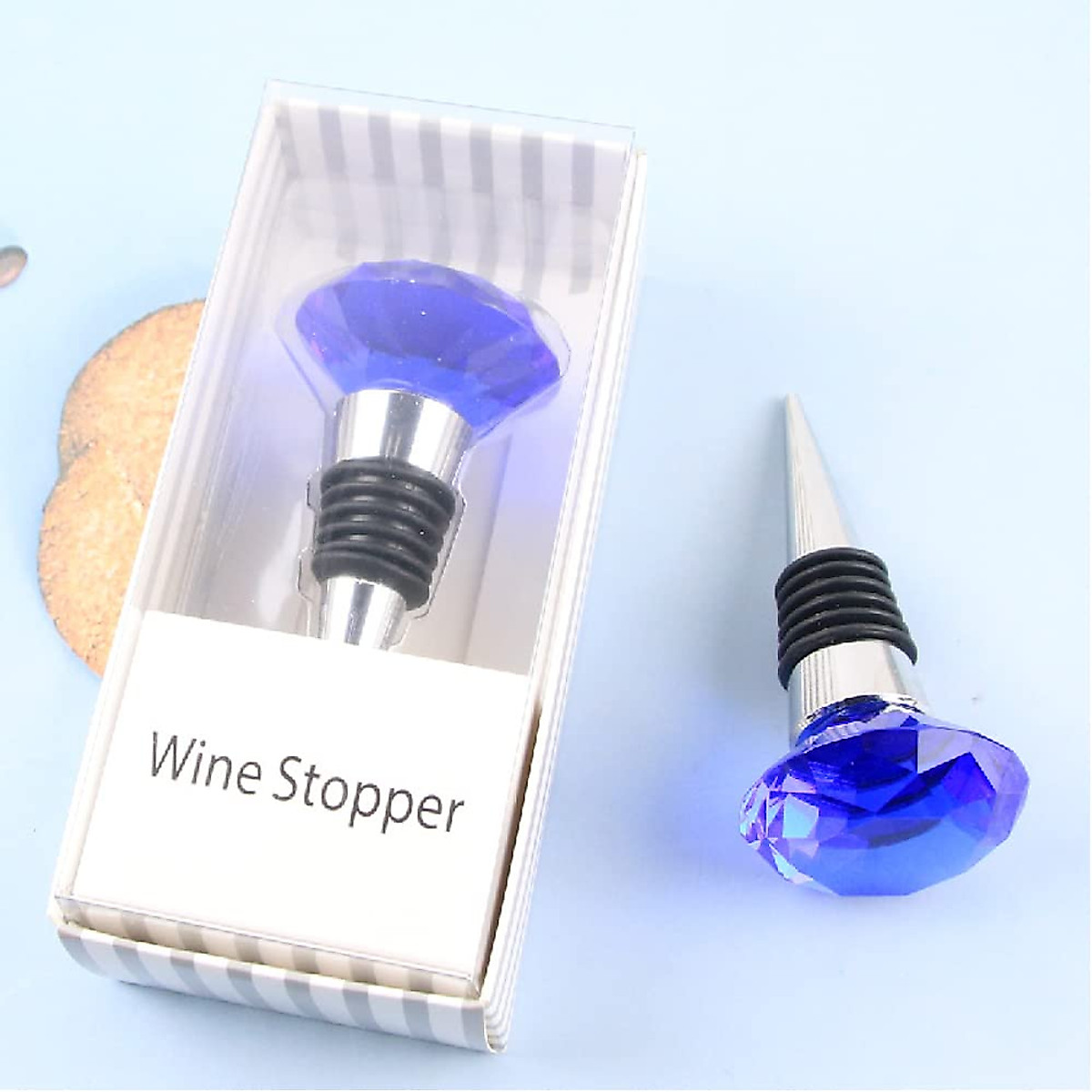 Wine Stopers Beverage Bottle Stoppers Red Blue Diamond Wine Corks Wine Decorative Stoppers Crystal Wine Corks for Home kitchen Bar Independence Day Decorations Birthday Party Gift Art Supplies 2 Pack