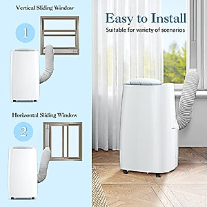 LifePlus Portable Air Conditioner, 14,000 BTU Portable AC Unit Up to 500 Sq Ft, Cooling Fan and Dehumidifier Modes, with Remote Control 3 Speeds Wind 90° Swing Window Kits 24H Timer