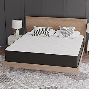 EMMA + OLIVER Drift 12 Inch Hybrid Mattress, High Density Foam and Pocket Spring Mattress in a Box, CertiPur-US Certified Foam, King Size, White/Black