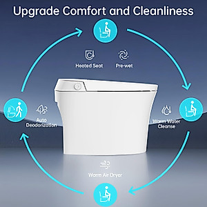 Bolina Tankless Smart Toilet with Build in Bidet Auto Lid Open/Soft Close Modern Electric Toilet,One Piece Elongated Standard Height Smart 12-in Rough-In Toilet