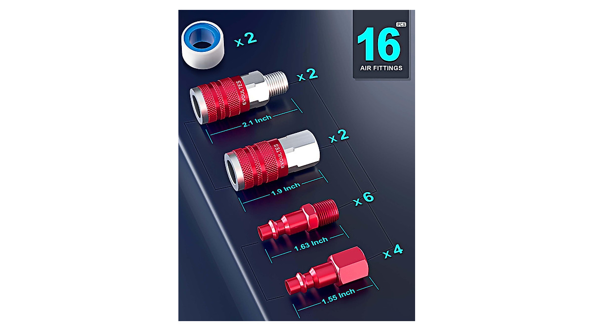 EVOULTES 16-Piece Air Fittings Kit for Air Compressors | Lightweight ...
