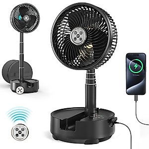 20000mAh Battery Operated Oscillating Table Fan - 112Hrs Rechargeable Camping Fan with Light & Timer, 9 Speeds Portable Travel Fan for Cruise RV Trip, Hurricane Power Outage (8" with Case)