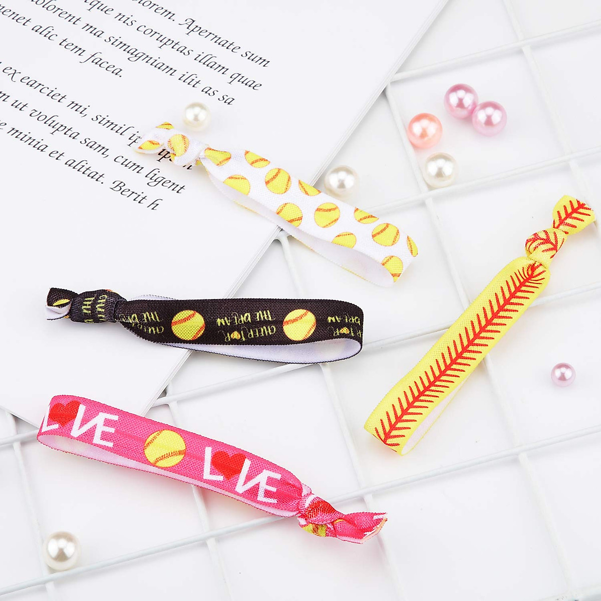 WILLBOND 32 Pcs Softball Hair Ties for Girls Softball Hair Scrunchies Accessories Elastic Sports Ribbon Bracelet for Players, Coaches, Teams