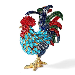Furuida Rooster Trinket Boxes Hinged Enameled Jewelry Box Hand-Painted Animals Ornaments Craft Gift for Home Decor (Blue)