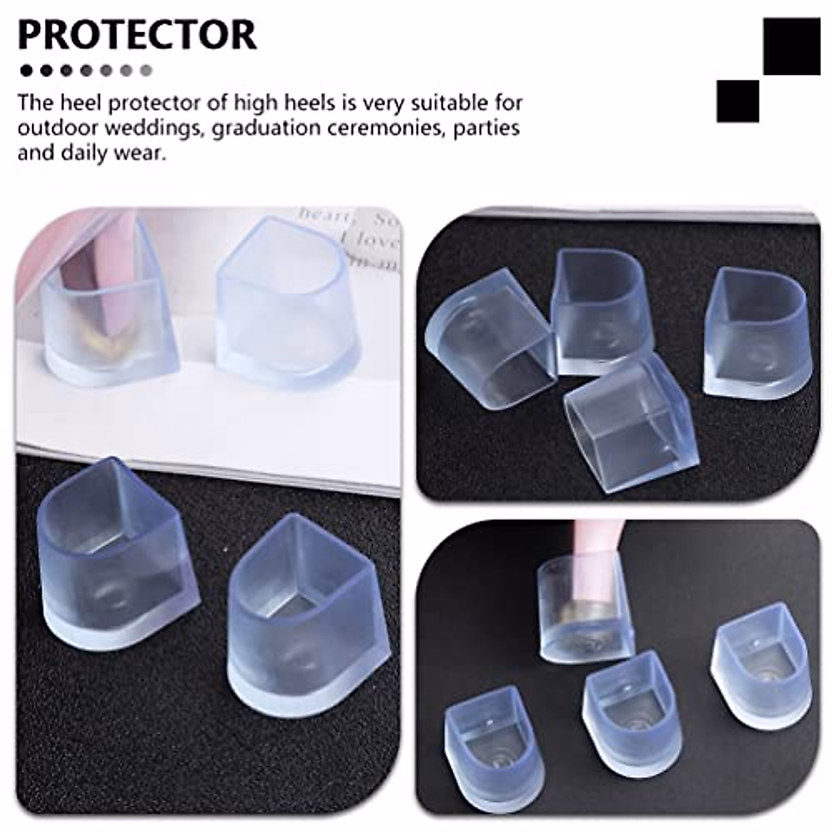 FRCOLOR High Heel Chair High Heel Chair Clear High Heel Protectors, 16pcs Heel Stoppers for Wedding Mates Bridesmaid Walking On Grass Uneven Floor 10-12mm Rubber Shoe Covers Shoe Heel Protectors