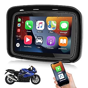 CAMECHO Portable Wireless Carplay Android Auto for Motorcycle, 5" IPS Touch Screen Portable Motorcycle Navigator IPX7 Waterproof, Dual Bluetooth, GPS Navigation for Most Motorbike, Siri