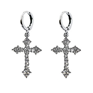 Fashion CZ Cross Dangle Earrings for Women Girls Hypoallergenic Crystal Charms Drop Dangling Huggie Small Hoop Cartilage Cuff Dainty Punk Faith Jewelry Gifts for Prayer (Silver)
