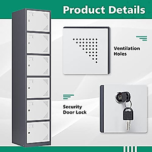 Letaya Metal Lockers for Employees,71" Steel Storage Cabinet with 6 Door Lockable for Office Staff,Home Sundries,Gym,School (White)