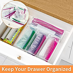 FEMELI Food Bag Storage Organizer, Acrylic Kitchen Drawer Baggie Box, Compatible with Gallon, Slider Quart, Freezer, Sandwich, Snack, Variety Size Bags, 4 separate Pack(Clear)