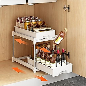 WYTENO 1-piece set pull-out under sink organizer, 2-layer sliding pull-out cabinet organizer, multi-purposeunder cabinet organizer bathroom, kitchen essentials, white