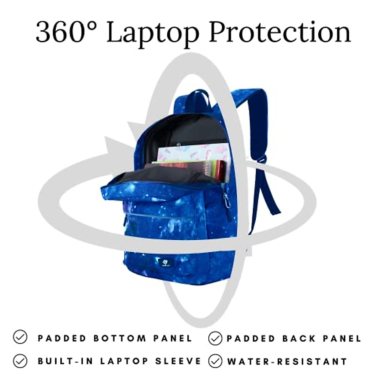 Fenrici Galaxy Backpack for Boys, Girls, Teens, Boys' Backpack for School, Kids' Bookbags with Padded Laptop Compartment, Space Backpack, Blue Galaxy, 17 Inch