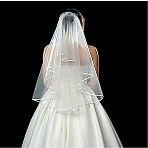 ZIYAN White Double Ribbon Edge Center Cascade Bridal Wedding Veil with Comb