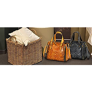 Purse and Handbags for Women Leather Shoulder Hand Bags Tote Handle Medium Satchel Vintage Embossing Rose (Black)