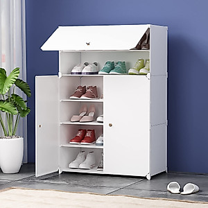 enlitoys Shoe Rack Organizer 6-Tier Shoe Cabinet Expandable Free Standing Shoe Rack (24x12x36 inches) Portable Shoes Organizer Covered Shoe Rack White